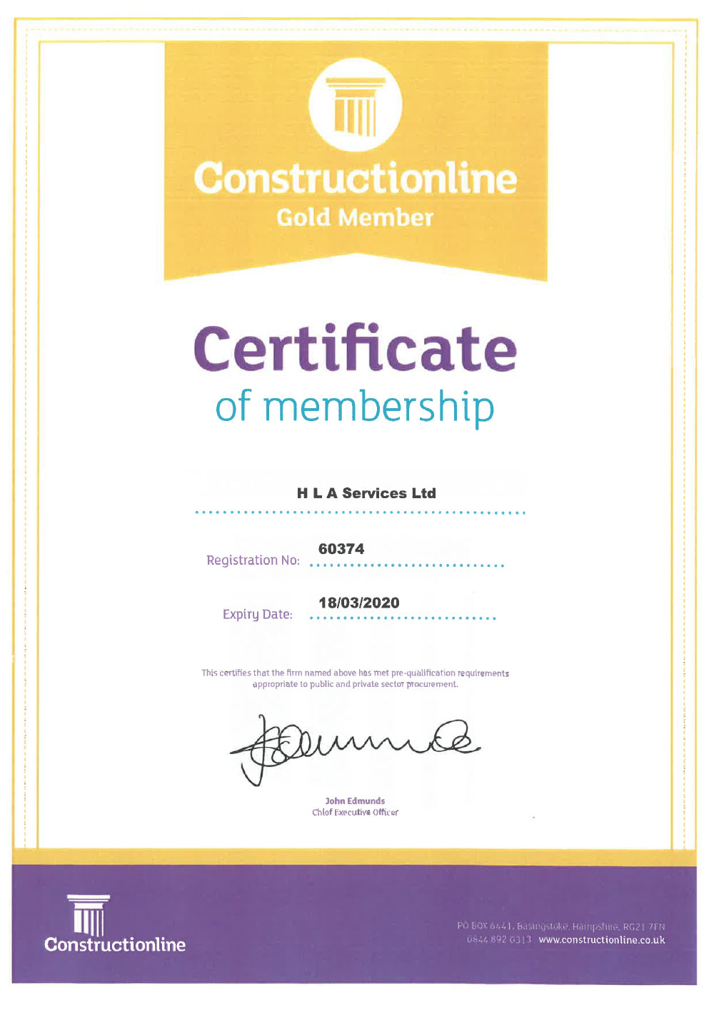HLA Achieves Construction Line Gold Membership | HLA Services